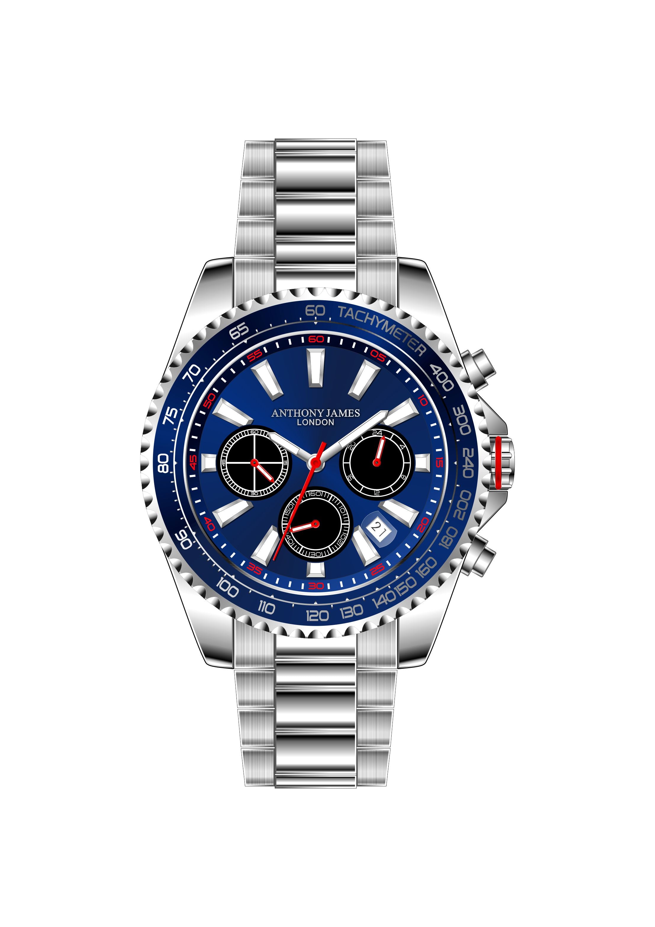 Hand Assembled Anthony James Speed Chronograph Steel Blue ...